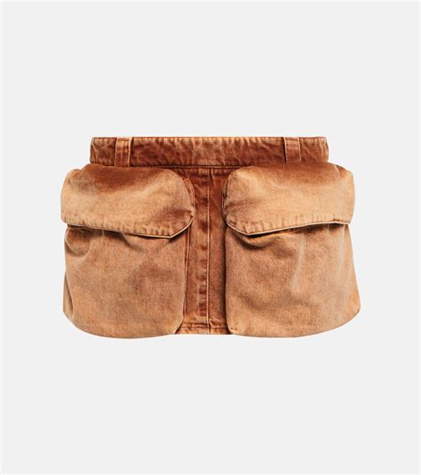 Low Rise Denim Miniskirt In Brown Miu Miu Mytheresa
