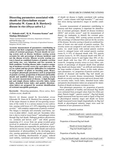 Pdf Dissecting Parameters Associated With Sheath Rot Sarocladium