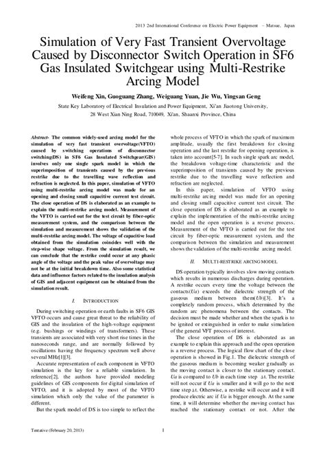 Pdf Simulation Of Very Fast Transient Overvoltage Caused By Disconnector Switch Operation In