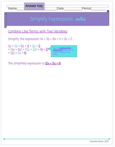 Simplify Expressions Notes Practice And Homework By Olivella Surprises