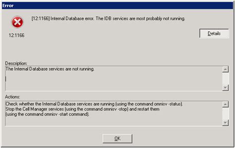 Internal Database Error The Idb Services Are Most Probably