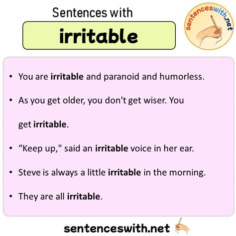 Sentences With Irritable Sentences About Irritable In English Sentenceswith Net