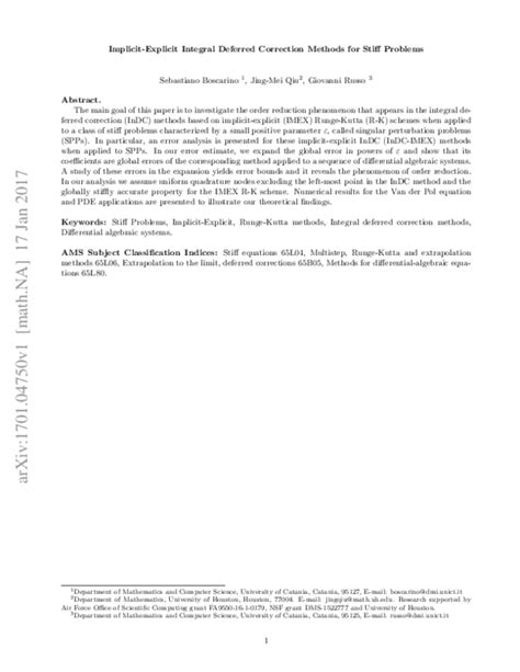 Pdf Implicit Explicit Integral Deferred Correction Methods For Stiff