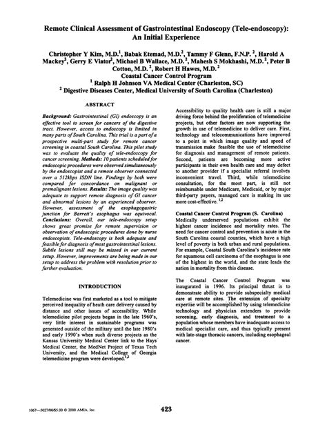 Pdf Remote Clinical Assessment Of Gastrointestinal Endoscopy Tele Endoscopy An Initial
