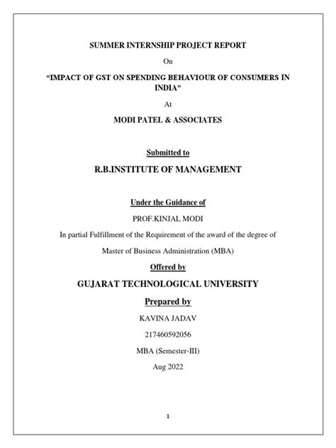 summer internship project report gst pdf value added tax taxes
