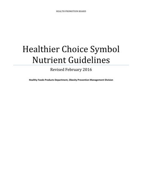 Pdf Healthier Choice Symbol Nutrient Guidelines · Healthier Choice Symbol Nutrient Guidelines
