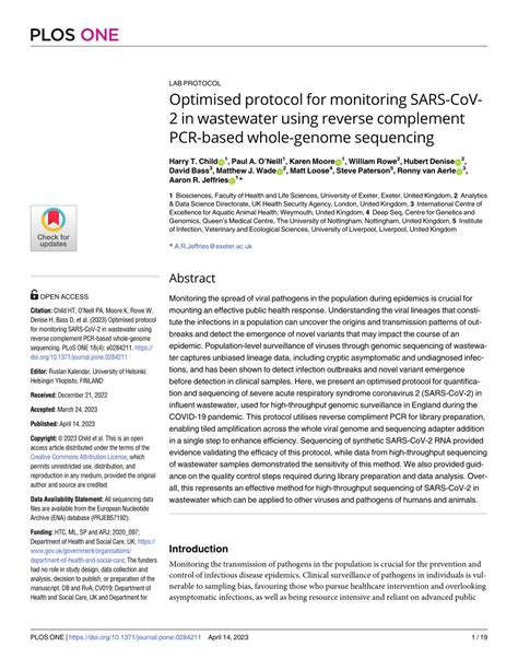 PDF Optimised Protocol For Monitoring SARS CoV 2 In Wastewater Using