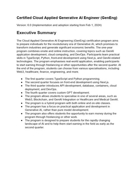Certified Cloud Applied Generative Ai Engineer Geneng Pdf Cloud Computing Artificial