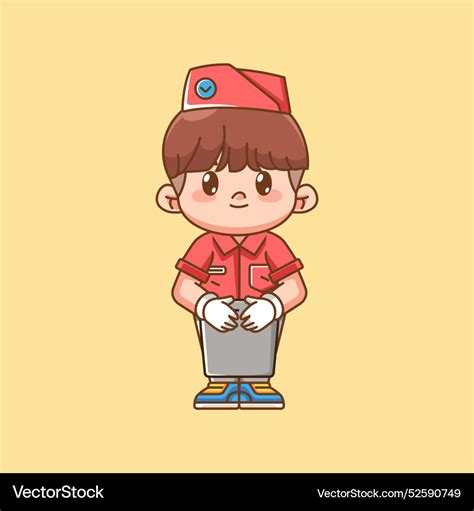 Cute Waiter Polite To Customer Kawaii Chibi Vector Image