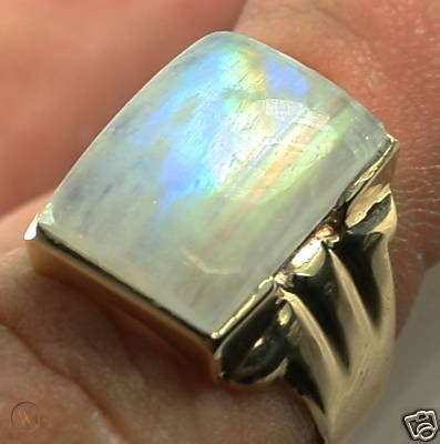 Antique Deco Rainbow Moonstone 10k Solid Gold Mens Ring 46804467