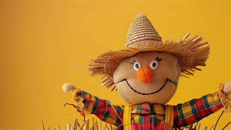 Cute Cartoon Scarecrow On A Yellow Background Stock Illustration
