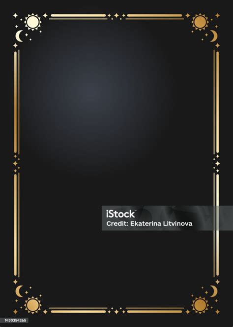 태양 달 및 별이있는 우아한 직사각형 황금 프레임 축제 디자인 금 국경 프레임 벡터입니다 프레임에 대한 스톡 벡터 아트 및 기타 이미지 Istock