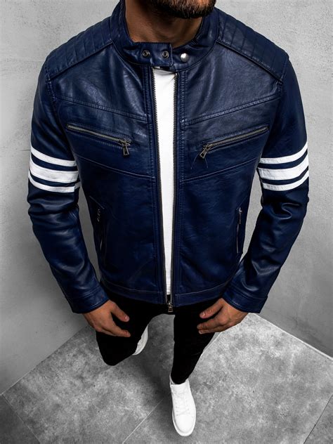Herren Lederjacke Dunkelblau OZONEE YD BF59359Z OZONEE