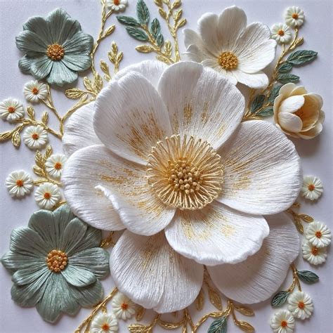 Embroidered Flower Arrangement 3d Floral Art Premium Ai Generated Image