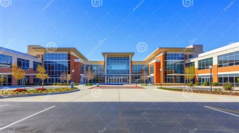 A Panoramic Shot Of A Modern High School Building Stock Illustration