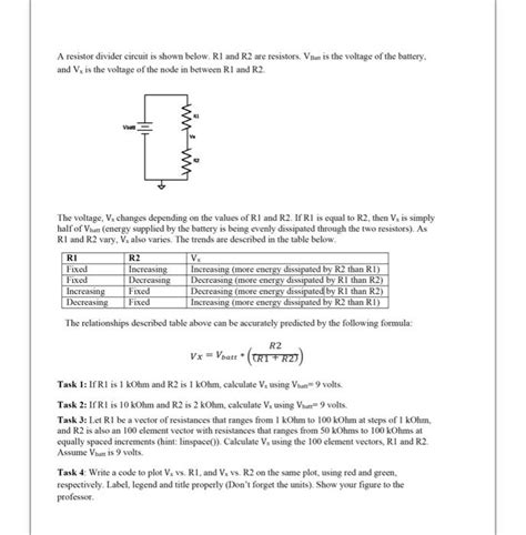 Solved A Resistor Divider Circuit Is Shown Below R1 And R2