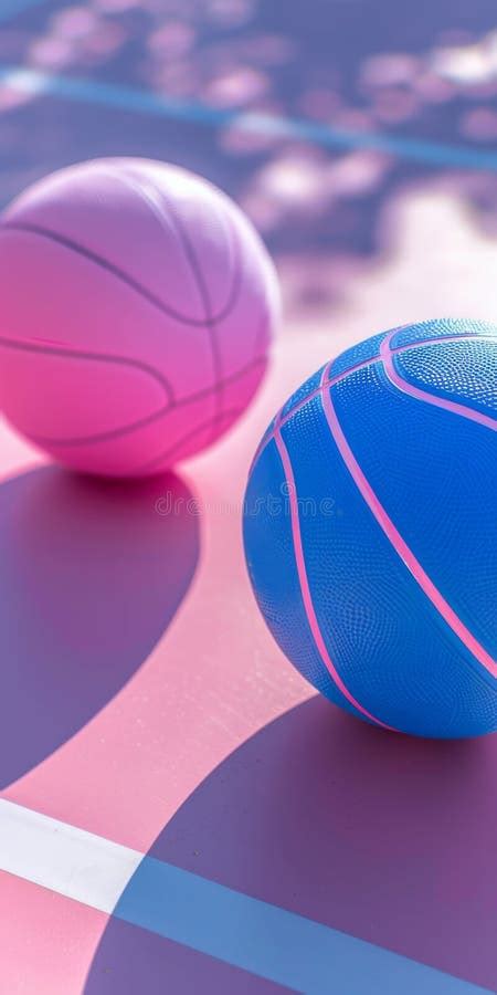 Pink And Blue Basketballs On An Aesthetic Pastel Colored Basketball Court Stock Photo Image Of