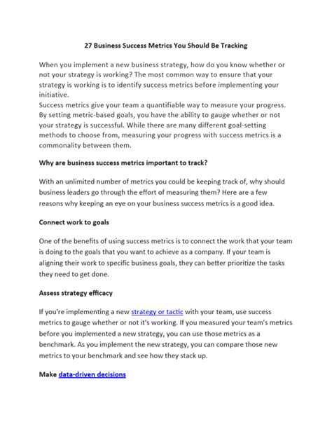 27 Business Success Metrics You Should Be Tracking Pdf Performance
