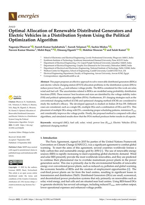 Pdf Optimal Allocation Of Renewable Distributed Generators And