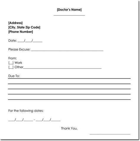 Free Doctors Note Template Microsoft Word Doctors Note For Work