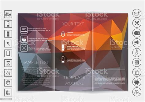 Trifold Brochure Mock Up Vector Design Polygonal Background Stock