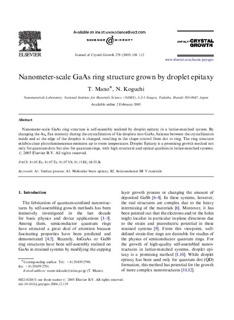 Pdf Nanometer Scale Gaas Ring Structure Grown By Droplet Epitaxy