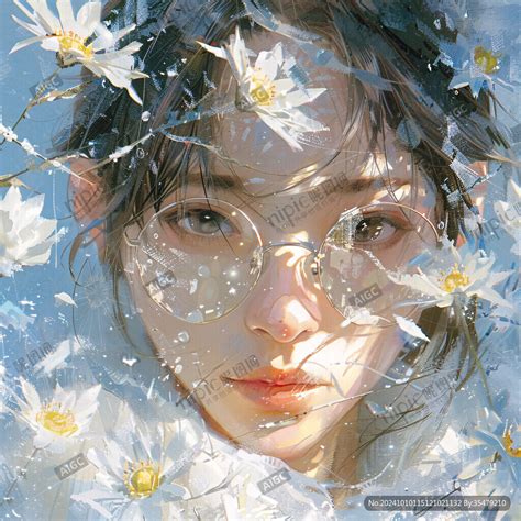 Ai创作图唯美少女与花系列 少女与花插画 花季少女插画 唯美花下少女 手绘向日葵美女 捧花蓝的女孩插画 数字美女插画 花卉少女插画 文艺美女
