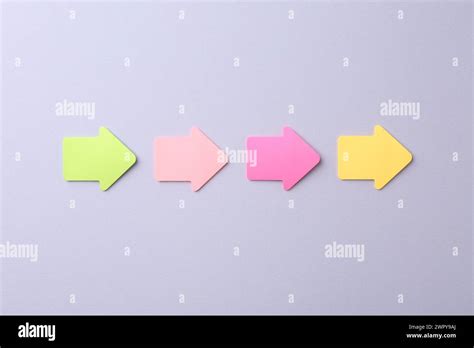 Business Process Organization And Optimization Scheme With Arrow Shaped Paper Notes On Grey