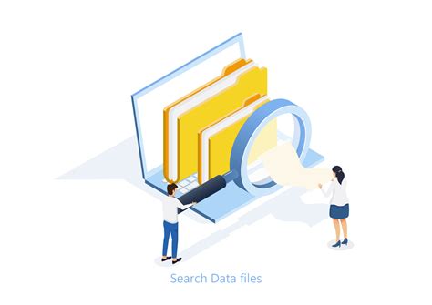 Business Concept Search Data File Businessman Holding A Magnifying Glass On Computer Isometric