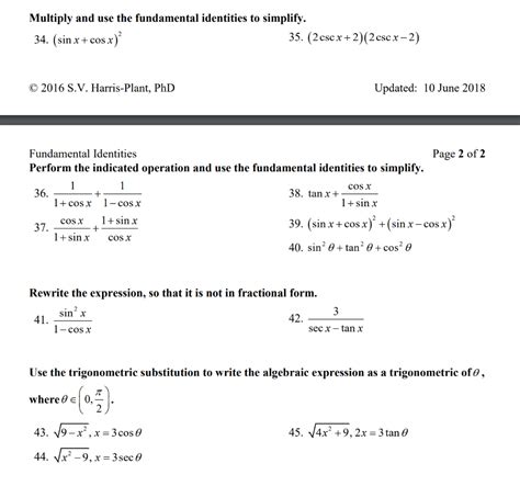 Solved Multiply And Use The Fundamental Identities To Chegg