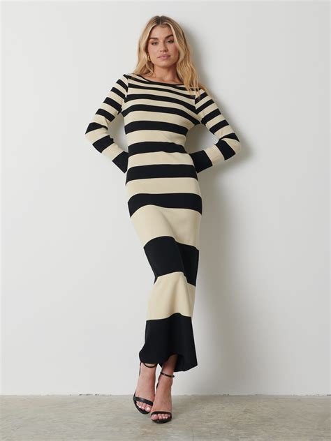 Mila Striped Knit Dress Black And Beige Stripe Pretty Lavish