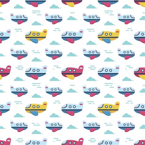 Premium Vector Cute Airplane Flat Illustration Seamless Pattern