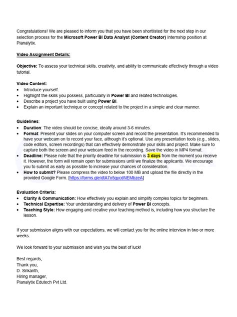 Power Bi Data Analyst Internship Assignment Pianalytix Pdf