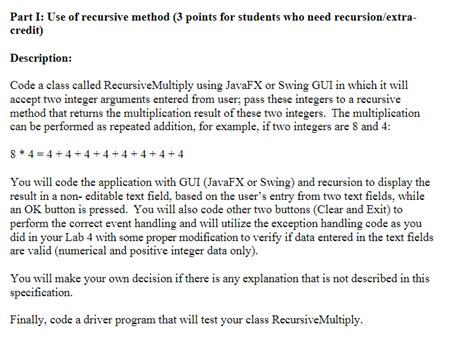 Solved Part I Use Of Recursive Method Points For Chegg