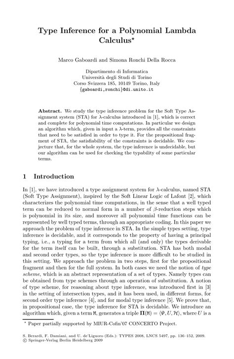 Pdf Type Inference For A Polynomial Lambda Calculus