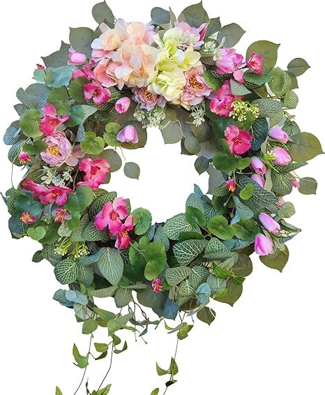 WANNA CUL 24 Inch Spring Hydrangea Floral Wreath For Front Door Mother