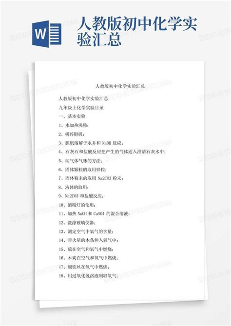 人教版初中化学实验汇总word模板下载编号lwamynoa熊猫办公