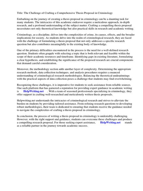 Sample Of Thesis Proposal In Criminology Download Free Pdf Methodology Criminology