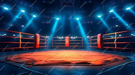 Premium Photo A View Of A Boxing Ring With A Red Ring And Lights