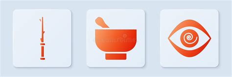 Set Magic Mortar And Pestle Magic Wand And Hypnosis White Square