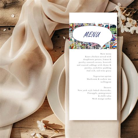 Comic Wedding Menu Wedding Stationery Tops Designs