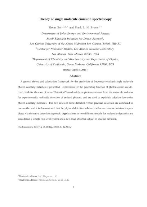 Pdf Theory Of Single Molecule Emission Spectroscopyelaborate