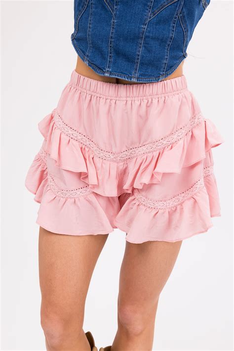 Cherry Blossom Layered Ruffle Shorts With Lace Details Lime Lush Boutique