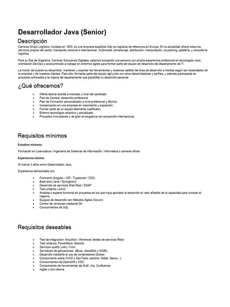 Jav001 Perfil Java Sr Pdf Vuelo Salvaje Logística