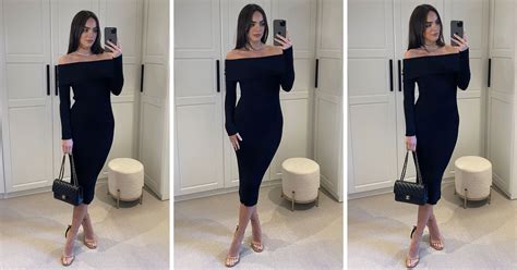 Black Ribbed Knit Long Sleeve Bardot Midi Dress Aftershock London