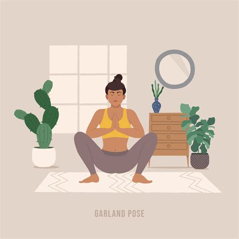 Garland Yoga Pose Young Woman Practicing Yoga Pose 11190895 Vector