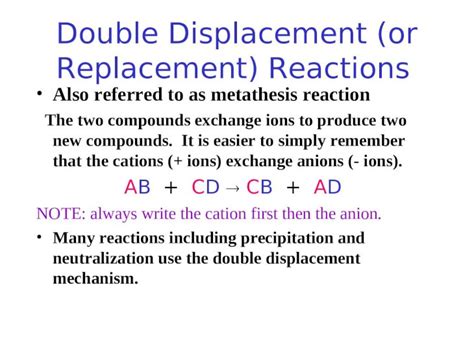 PPT Double Displacement Or Replacement Reactions Also Referred To