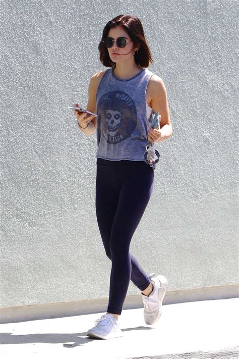 Lucy Hale In A Gray Tank Top Makes Her Daily Trip To Starbucks In