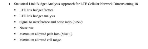 Statistical Link Budget Analysis Approach For LTE Chegg