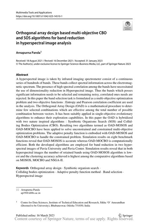 Orthogonal Array Design Based Multi Objective Cbo And Sos Algorithms
